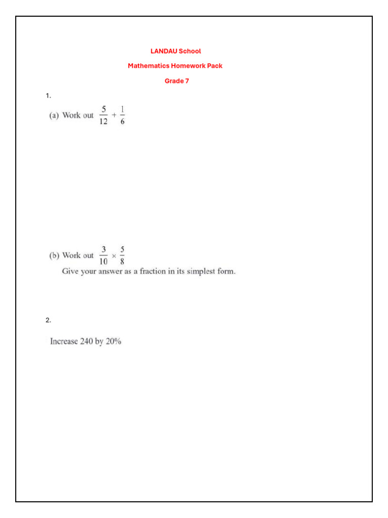 Grade 7 Homework Pack | PDF