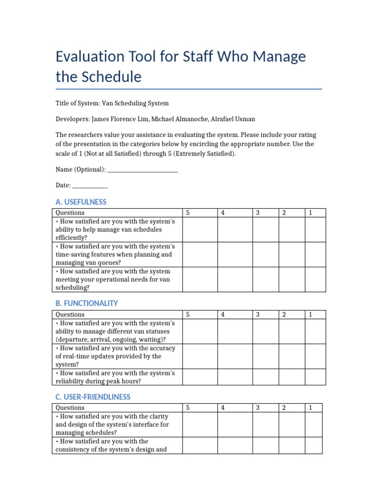 Van Scheduling System Staff Evaluation Formatted | PDF | Computing