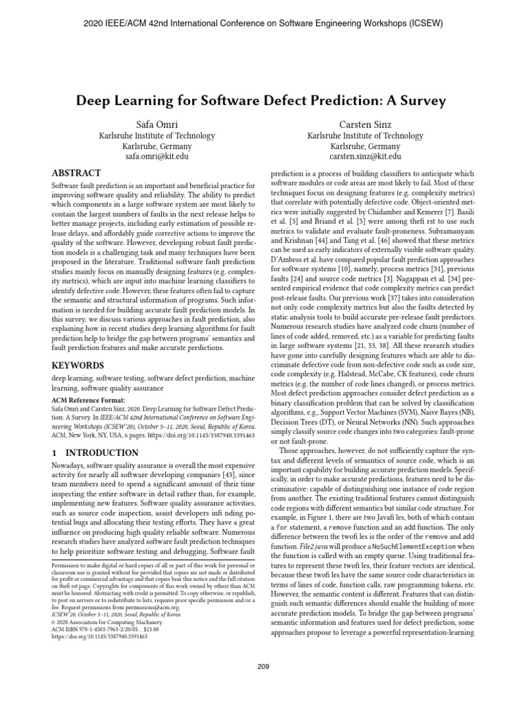 Deep Learning For Software Defect Prediction - A Survey | PDF | Deep Learning | Support Vector ...