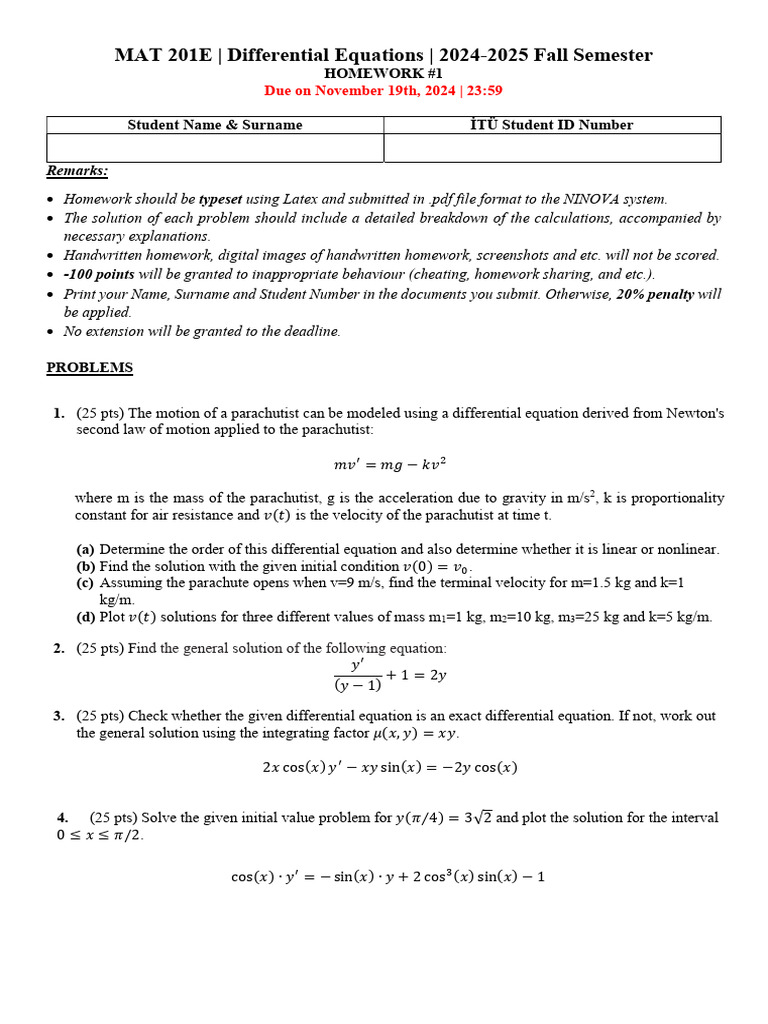 Differential Equations Homework | PDF