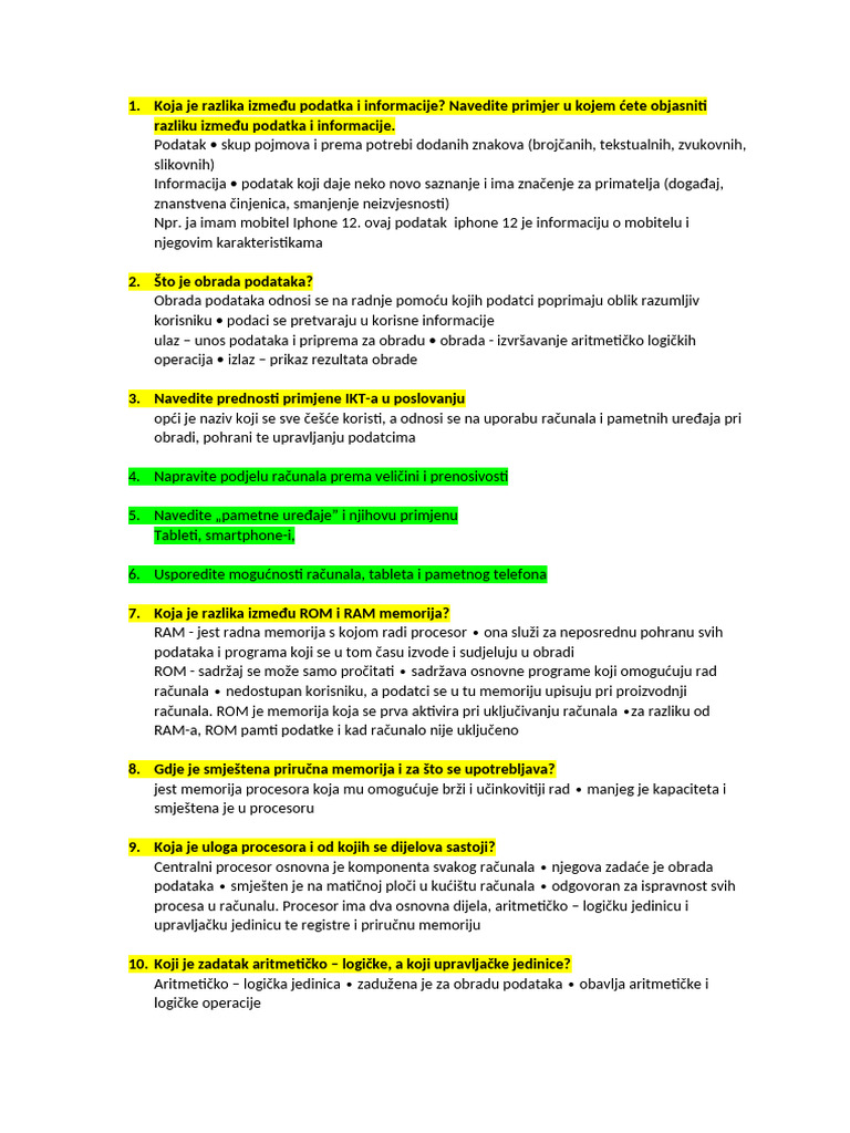 Informatika Pitanja I Odgovori | PDF