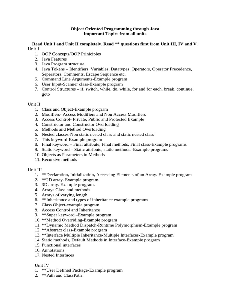 OOPTJ Important Questions | PDF | Method (Computer Programming) | Programming