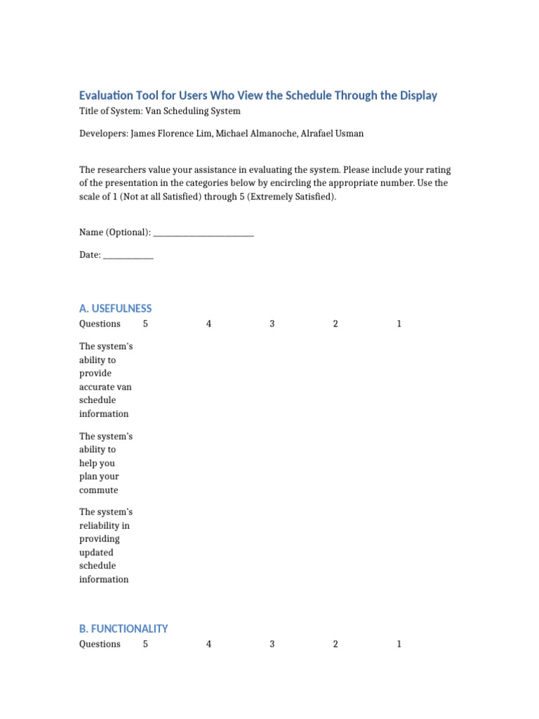 Van_Scheduling_System_Evaluation_Form | PDF