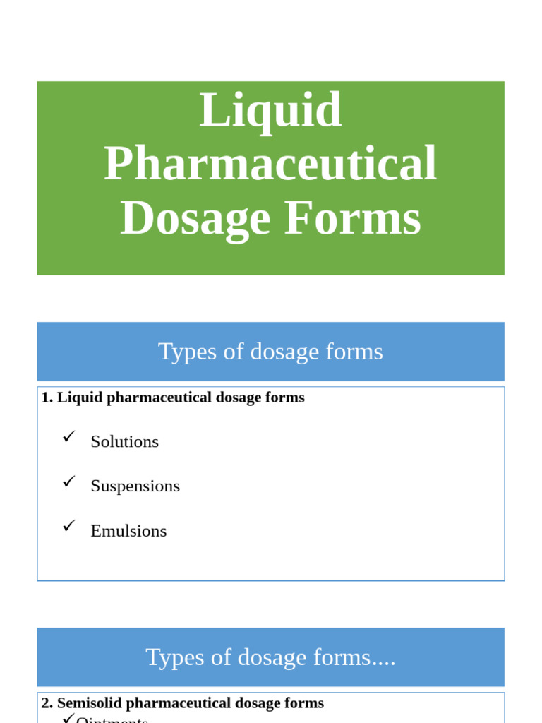 Liquid Pharmaceutical Dosage Forms | PDF | Emulsion | Suspension ...