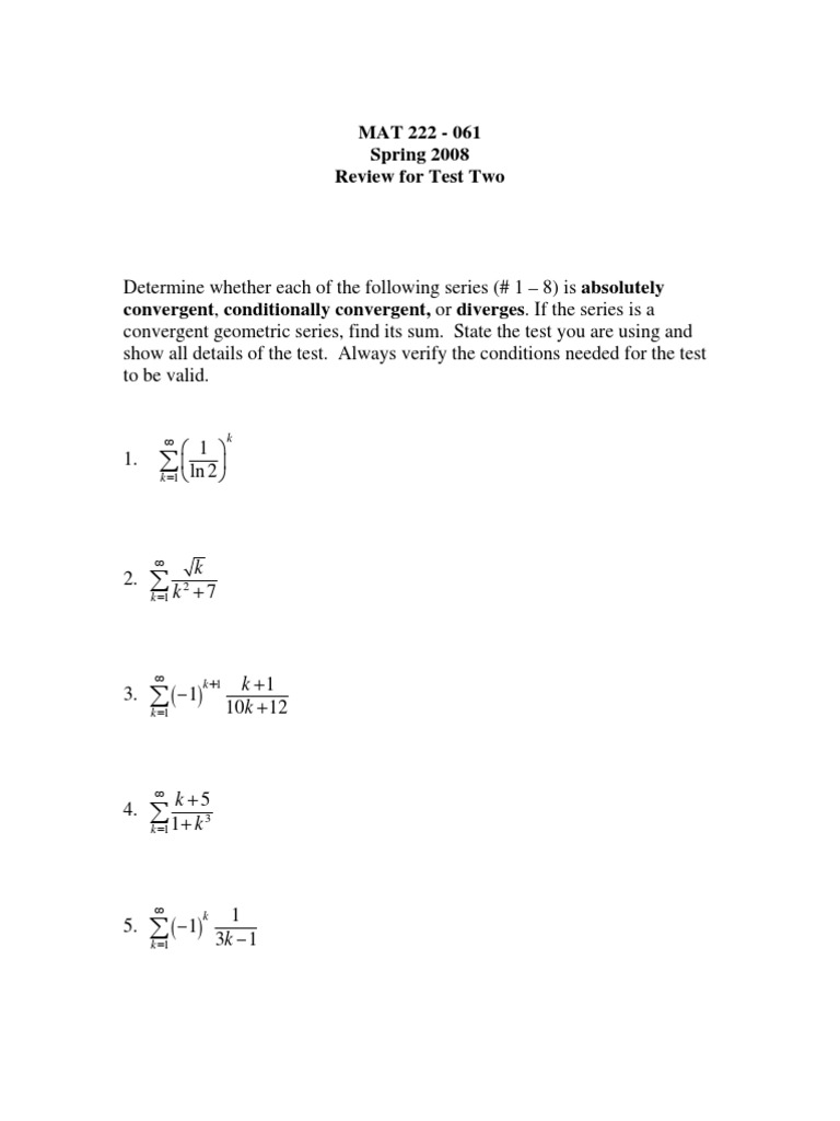 Series Convergence Test Review | PDF