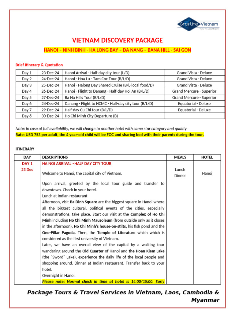 GL-08-231224- 7A1C - Vietnam Discovery | PDF | Hanoi | Ho Chi Minh City