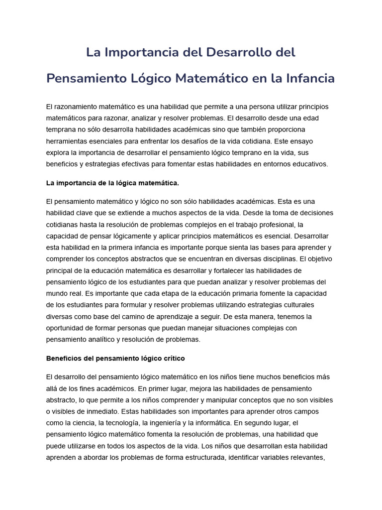 Ensayo Matemática | PDF | Pensamiento | Matemáticas
