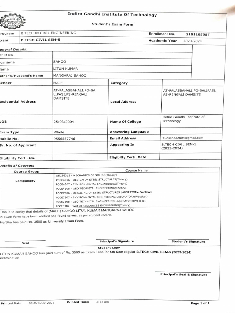 Exam Fee Receipt 5th | PDF | Qualifications