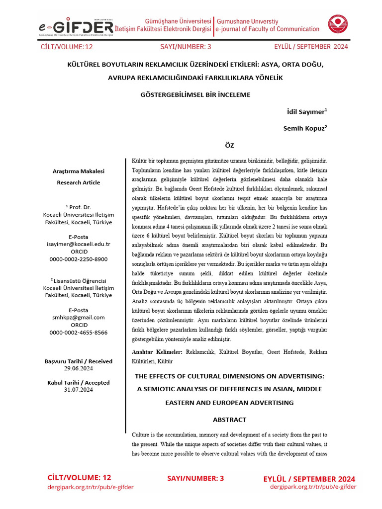 Araştırma Makalesi Research Article: Anahtar Kelimeler | PDF