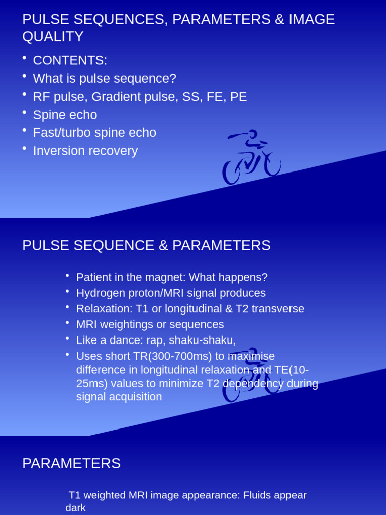 Pulse Sequences, Parameters and Image Quality Considerations | PDF ...