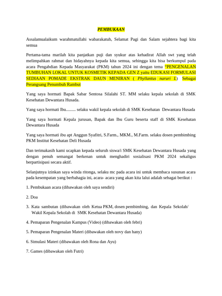 Naskah MC PKM Winda Ritonga2 | PDF