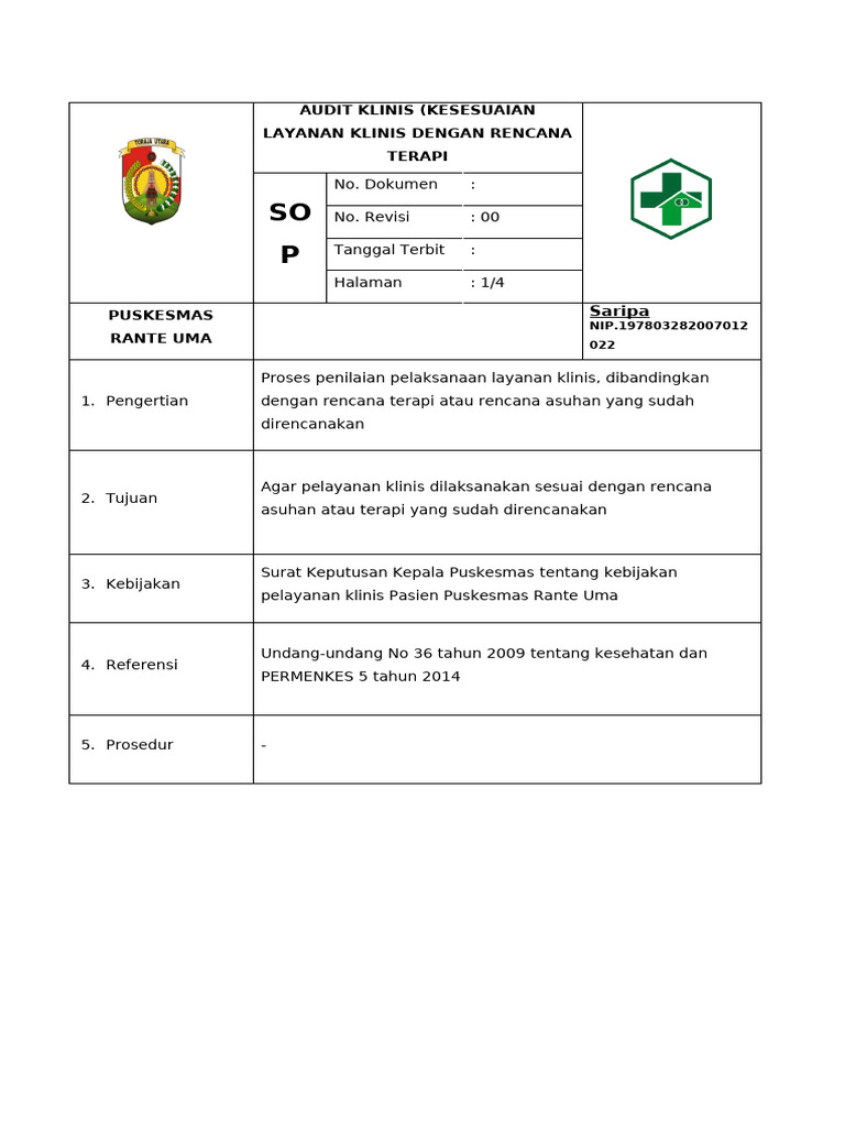 7.4.1.3 Sop Audit Klinis | PDF