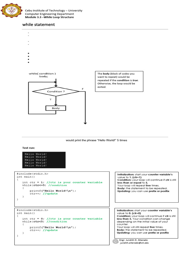 Module 3.3 - While Loop Structure | PDF | Control Flow | Computer Science Module 3.3 - While Loop Structure | PDF | Control Flow | Computer Science