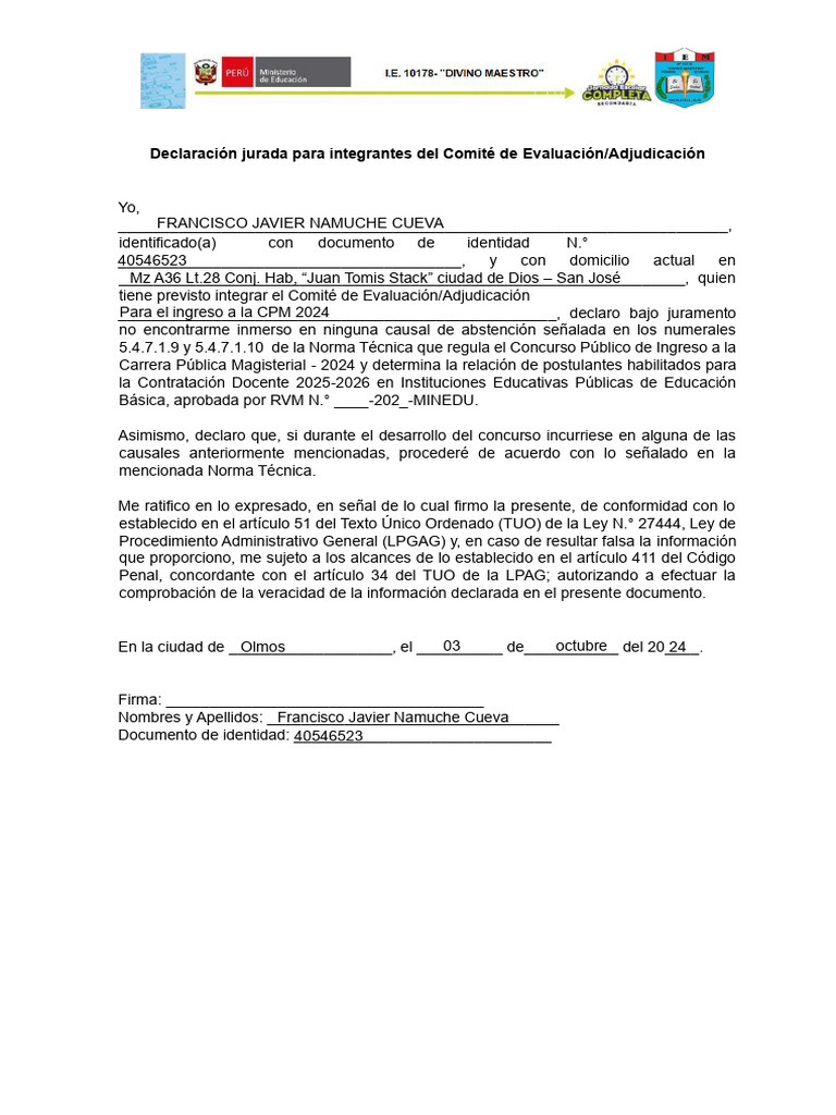 ANEXO III Modelo de Declaración Jurada | PDF | Gobierno