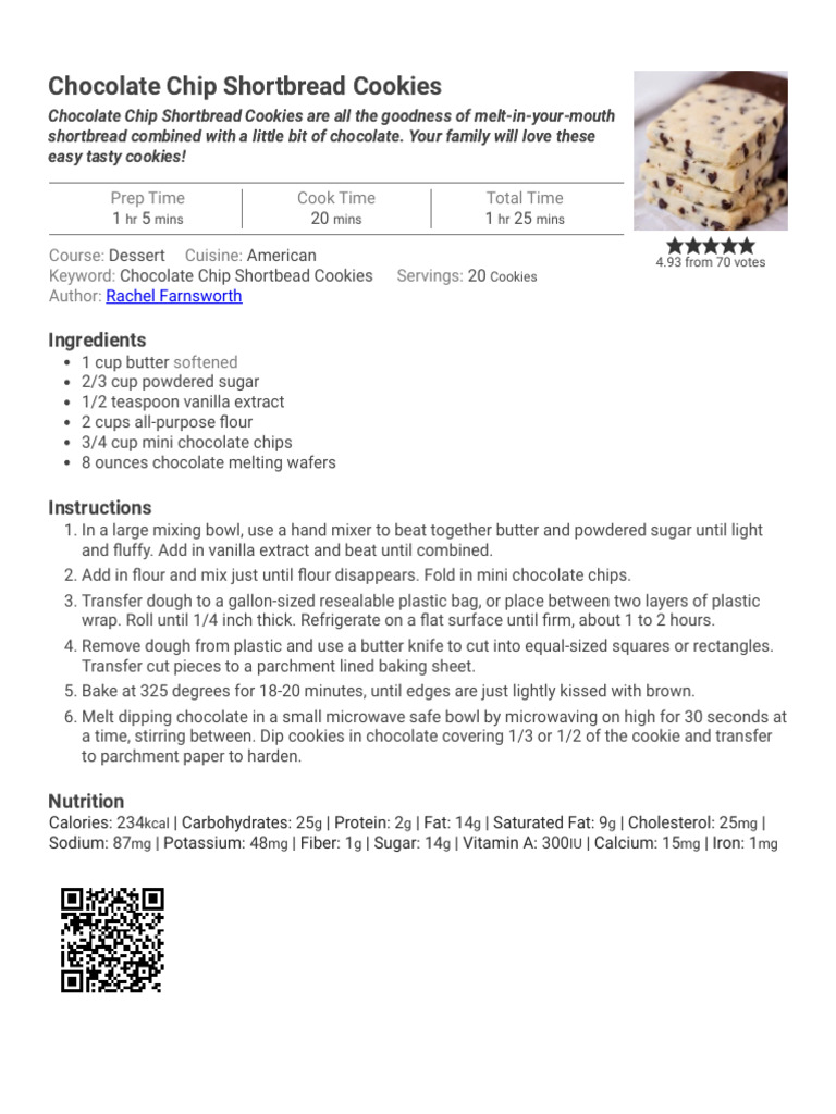 Chocolate Chip Shortbread Cookies Recipe | PDF