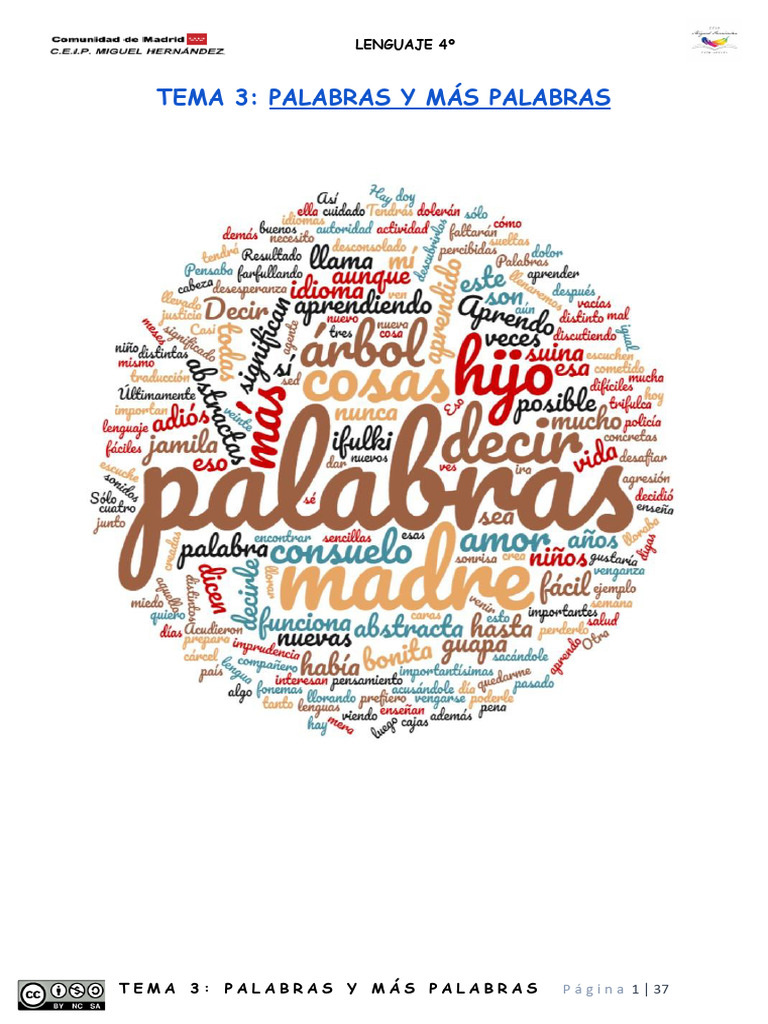 Tema 3 Palabras y Mas Palabras | PDF | Narración | Predicado (Gramática)