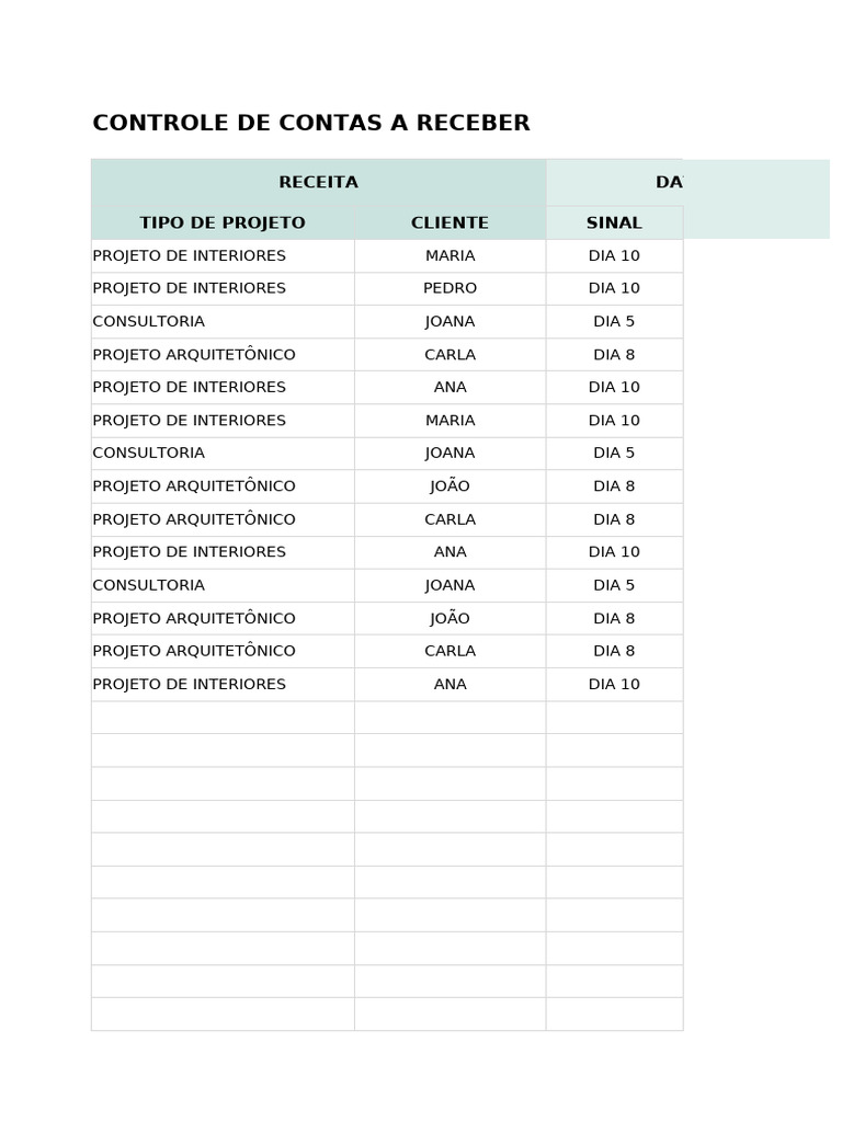 Controle de Contas a Receber e Despesas Fixas | PDF