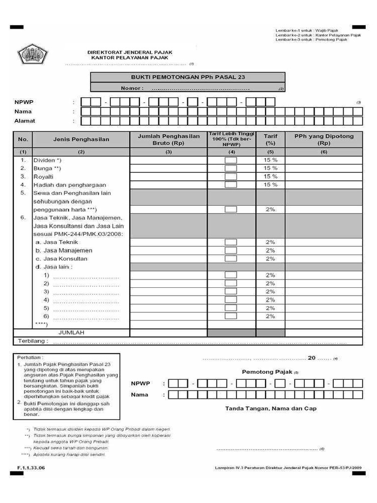Bukti Pemotongan PPh Pasal 23 | PDF