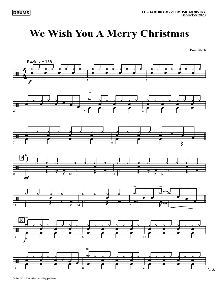 We Wish You A Merry Christmas - DRUMS | PDF