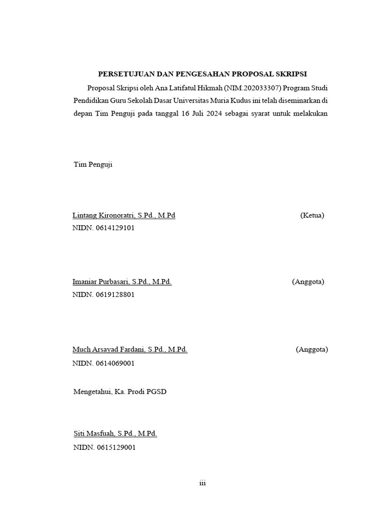 Persetujuan Dan Pengesahan Proposal Skripsi | PDF