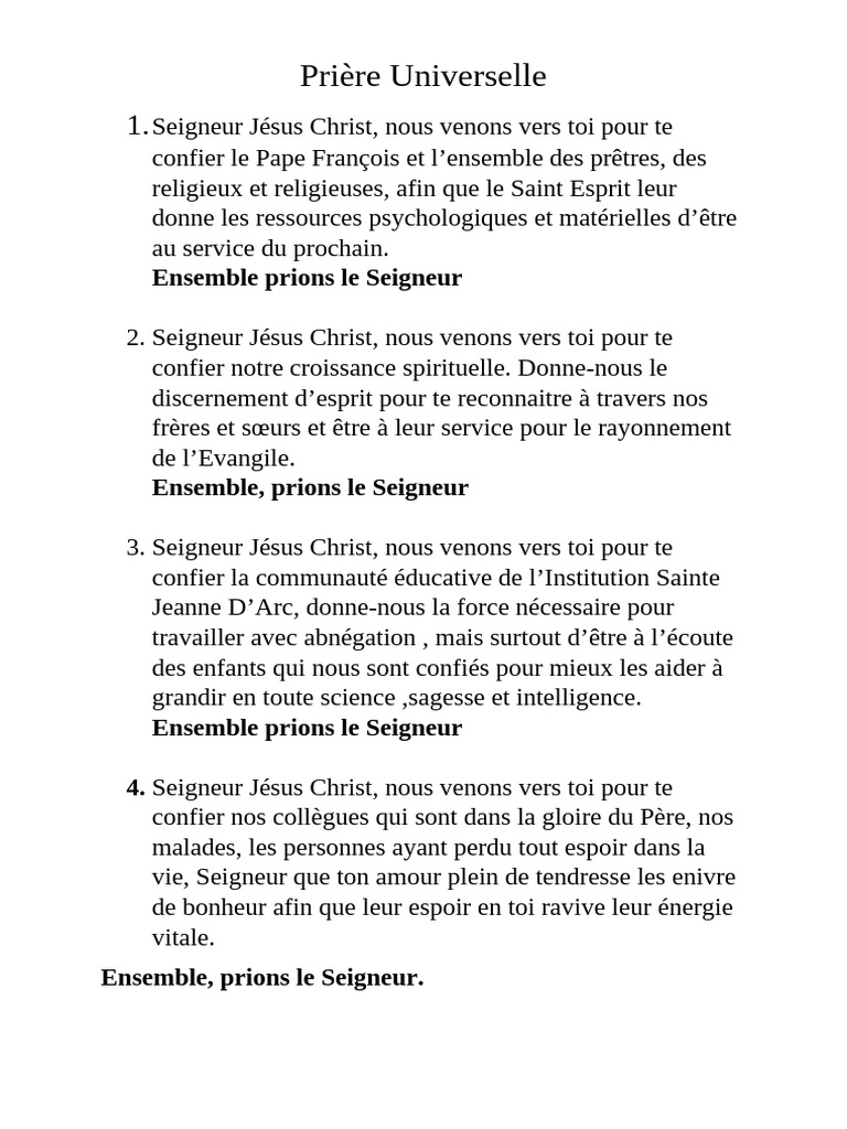 Prière Universelle Pdf