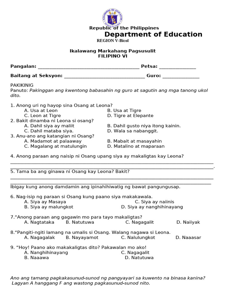 Filipino Periodical Test | PDF