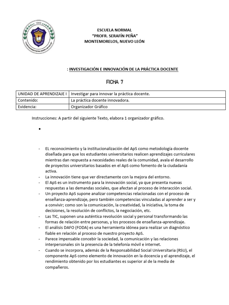 U1-ficha-7 | PDF | Maestros | Evaluación