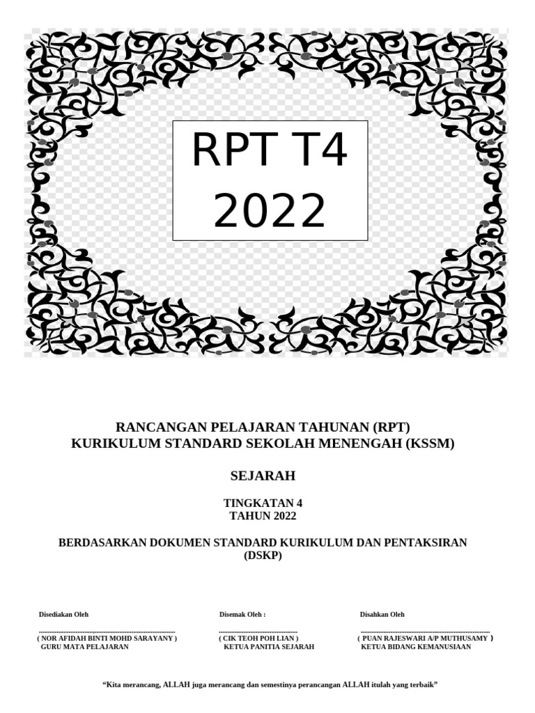 DSKP & RPT Sejarah T4 2022 | PDF