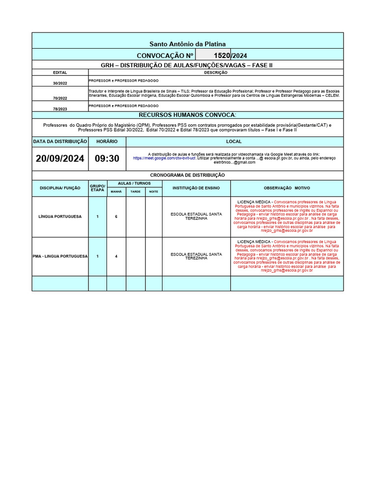Pss 2024 - Sap e Municípios Vizinhos - Distribuição de Aulas ...