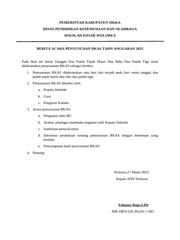 Berita Acara RKAS | PDF