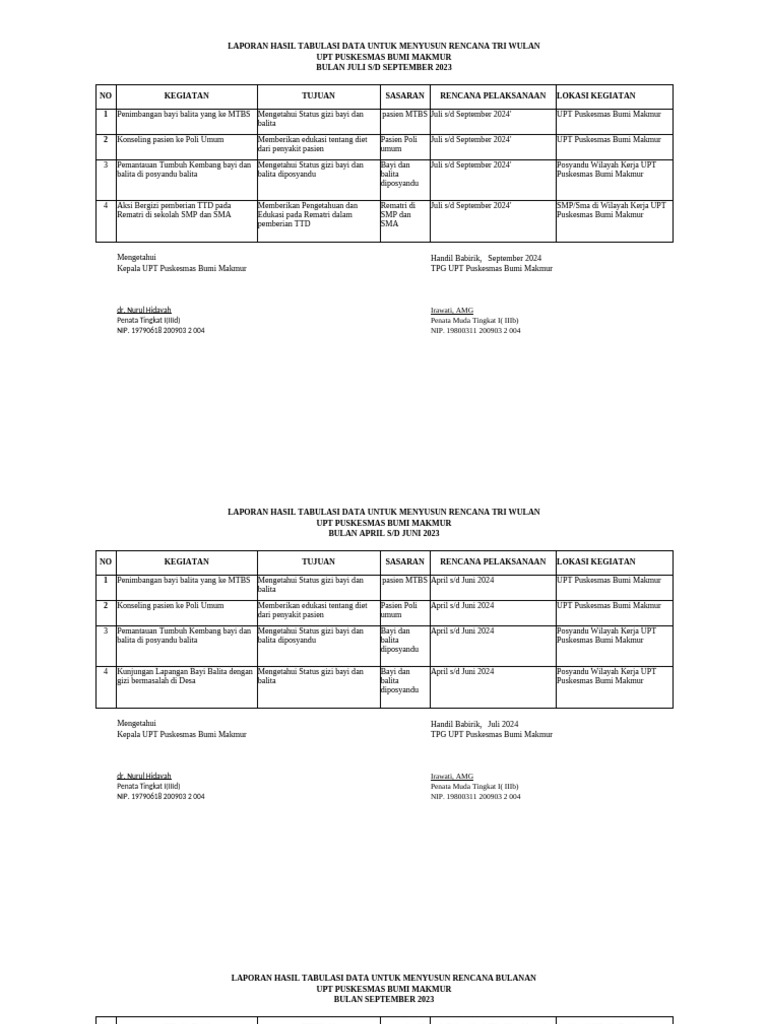 Laporan Tabulasi Data Untuk Menyusun Rencana Tri Wulan | PDF