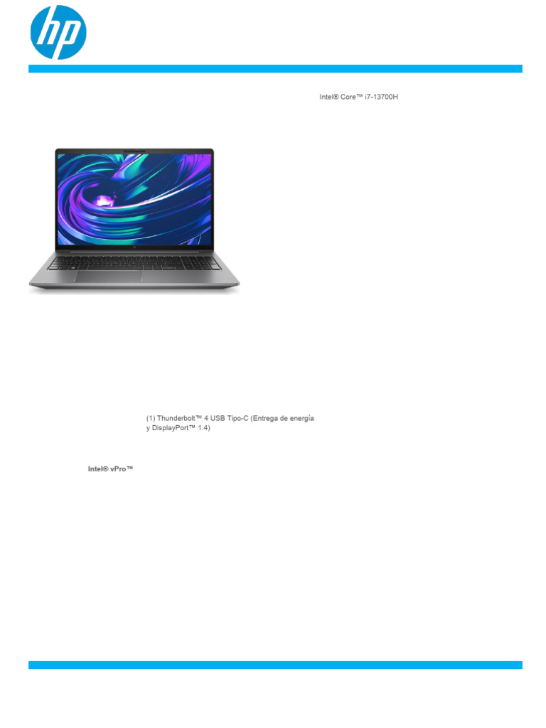 1479991- HP ZBOOK POWER G10 MOBILE WORKSTATION PC 977F5LT ABM - COT. 01 | PDF | USB | Informática