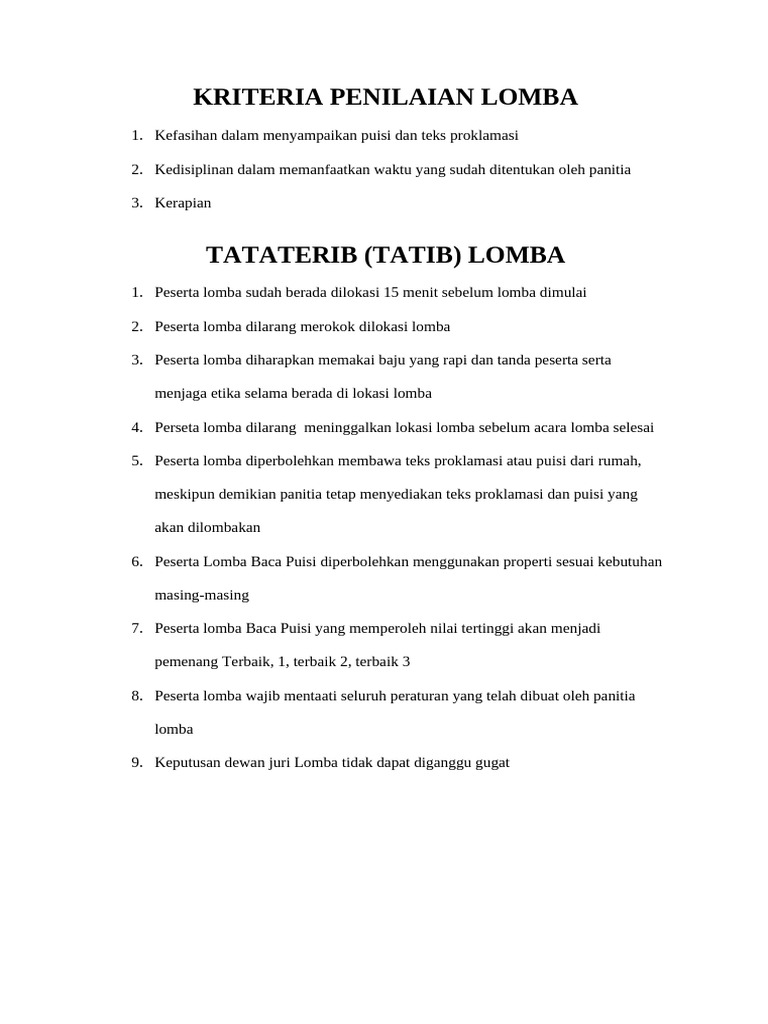 Kriteria Penilaian Lomba | PDF
