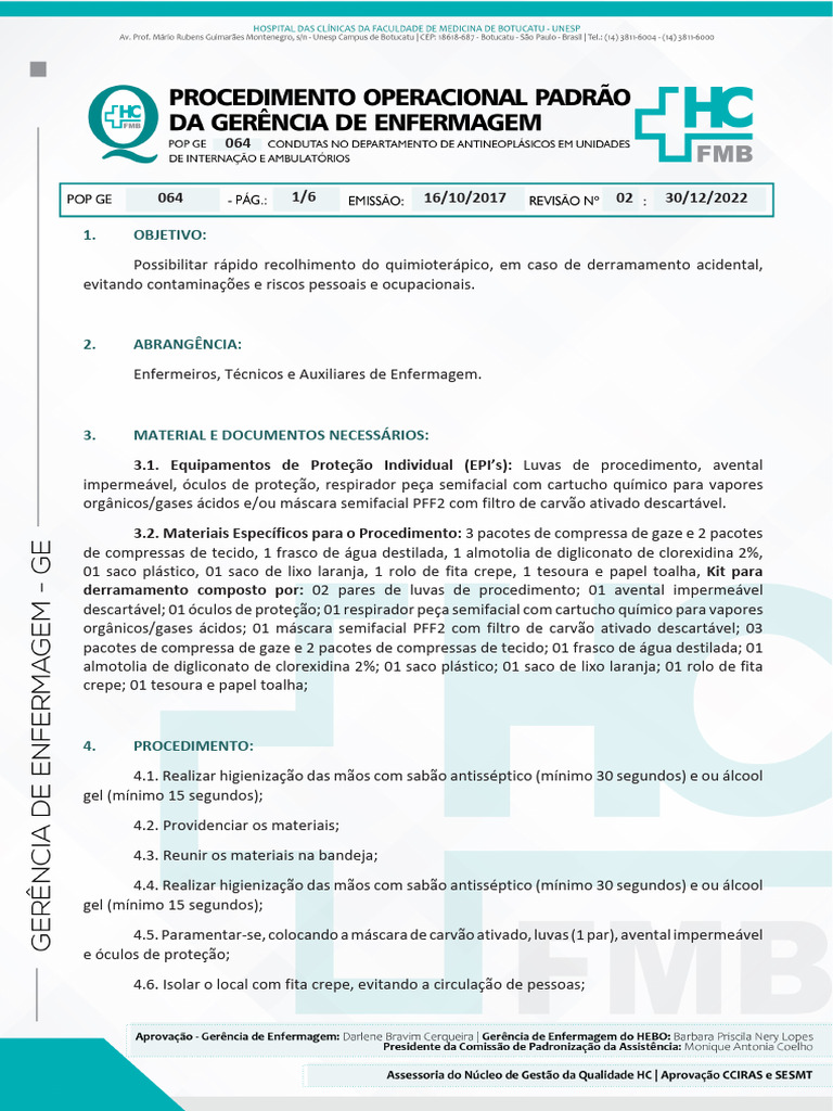 POP GE 60 Condutas No Derramamento de Antineoplasicos | PDF | Desperdício