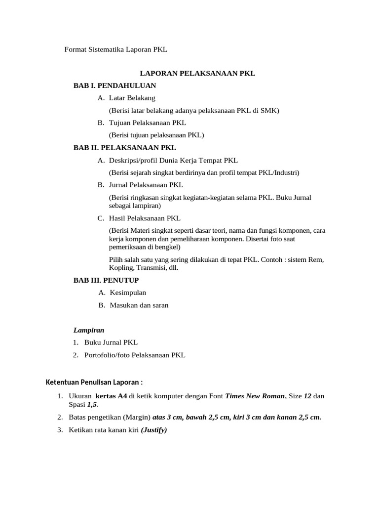 Format Sistematika Laporan PKL | PDF