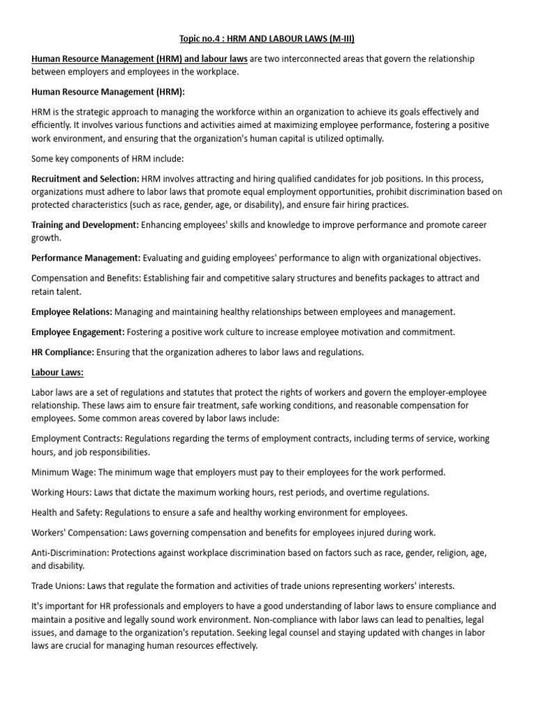 HRM and Labour Laws | PDF | Employment | Human Resource Management