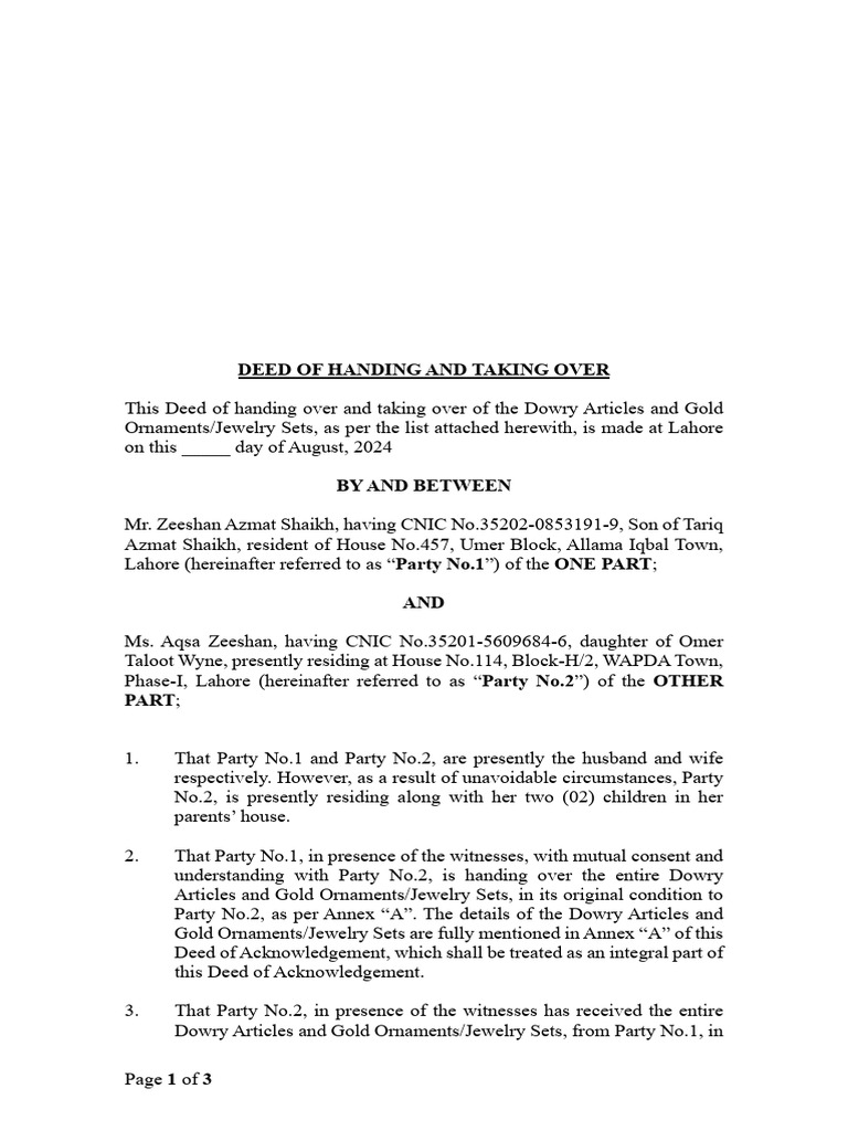 Deed of Acknowledgement - (08.08.2024) | PDF | Social Conventions ...
