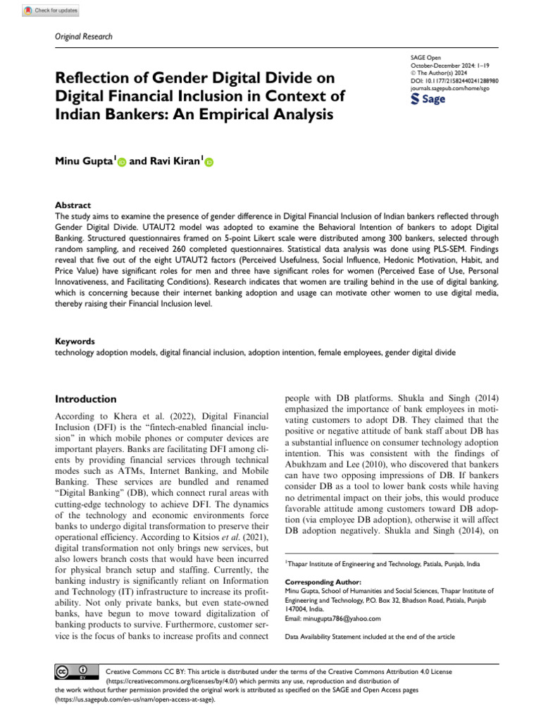 Gender Divide in Digital Banking | PDF | Validity (Statistics) | Cronbach's Alpha