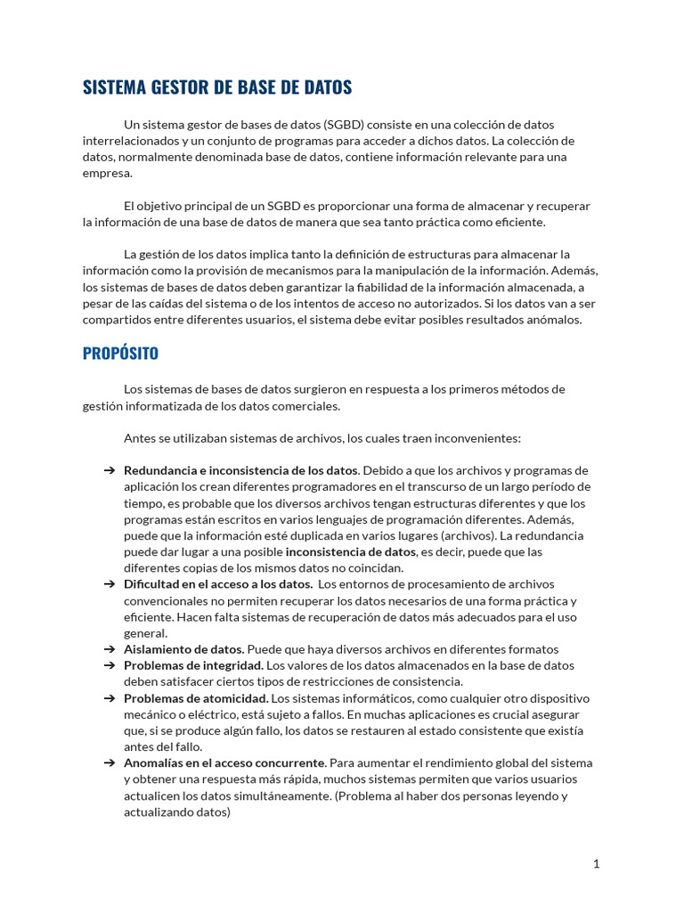 Resumen Base de Datos (1) | PDF | Almacenamiento de datos de la computadora | Bases de datos