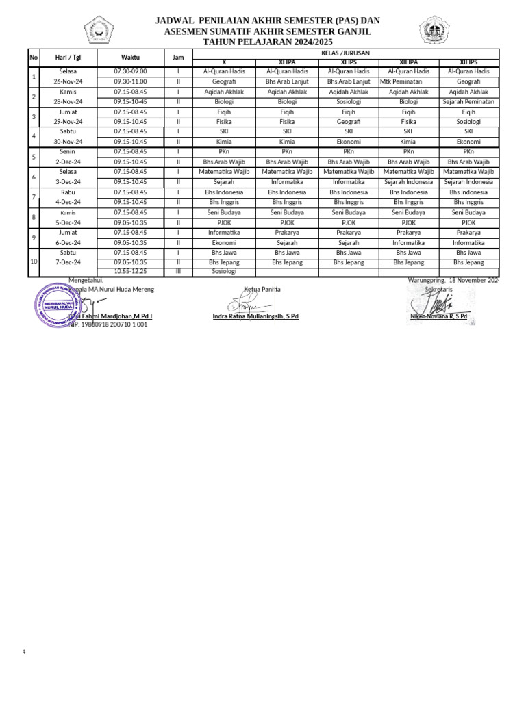 1. Jadwal PAS Dan ASAS 2024-2025 | PDF