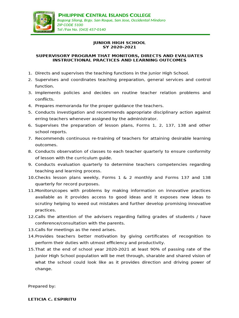 AREAS C&D.9 Supervisory Program | PDF