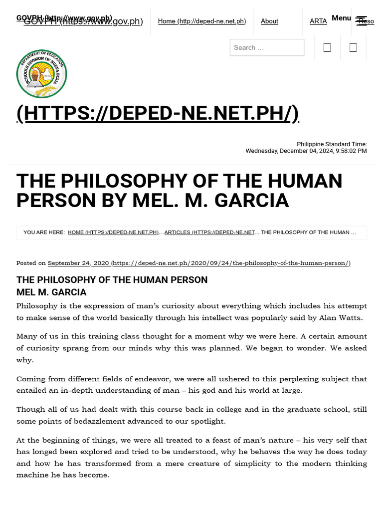The Philosophy of The Human Person by Mel. M. Garcia - Deped - Nueva ...