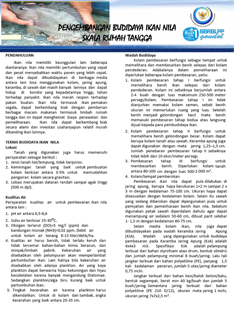 Leaflet Pengembangan Budidaya Nila | PDF