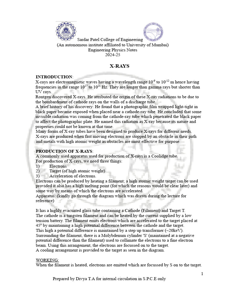 Xrays Notes.docx | PDF | Electron | X Ray
