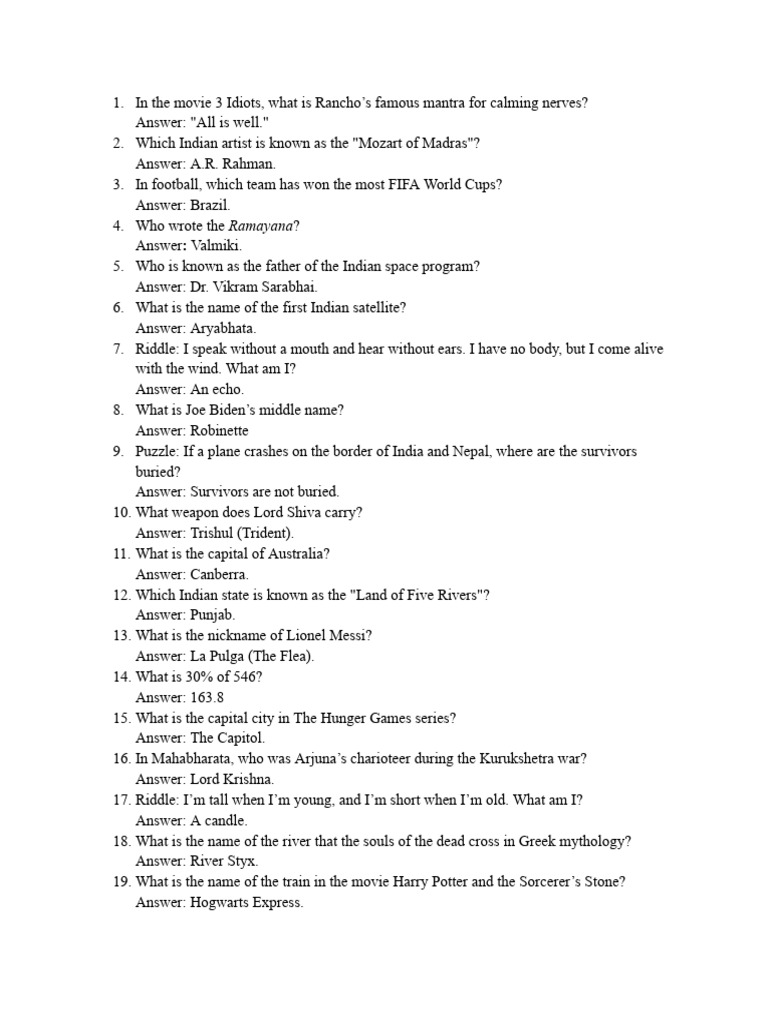 Mystery Trivia Questions & Answers | PDF