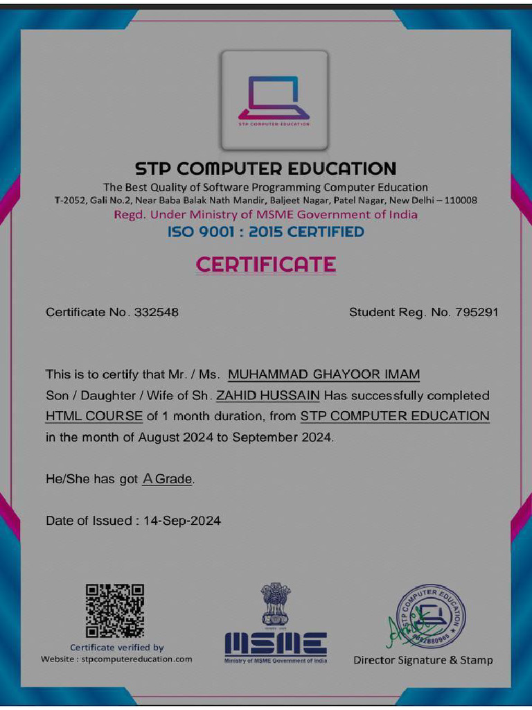 HTML Certificate | PDF