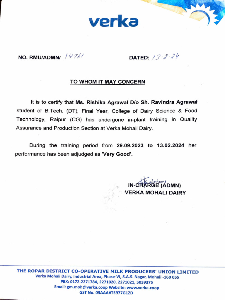 Verka Internship | PDF