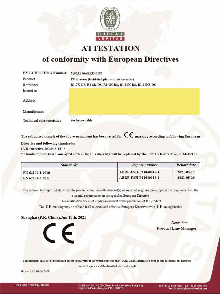 Ce Certificado 10,5kw | PDF | Power Inverter | Electrical Engineering
