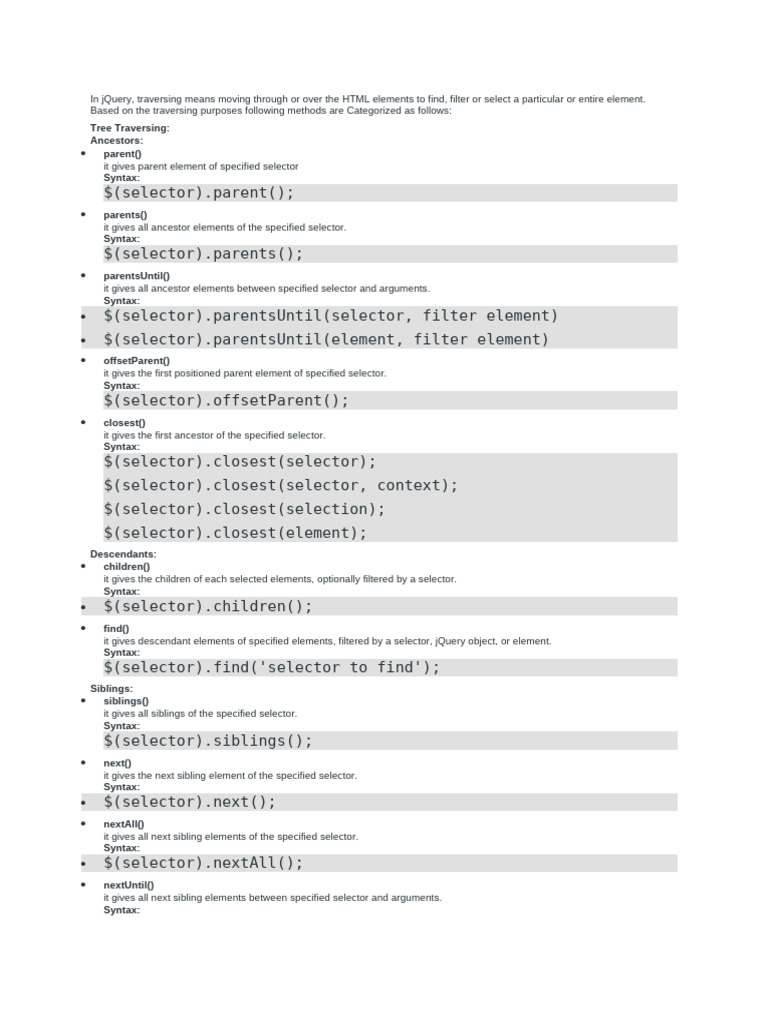 jQuery Traversing Methods Guide | PDF