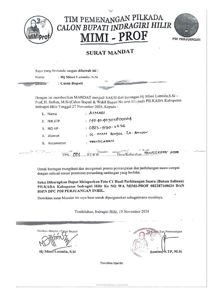 Surat Mandat Saksi Mimi | PDF